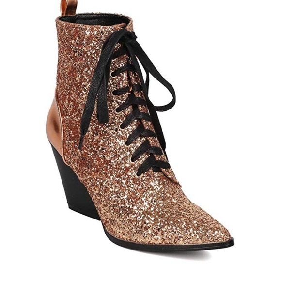 Shoes | Gold Glitter Lace Up Boots | Poshmark